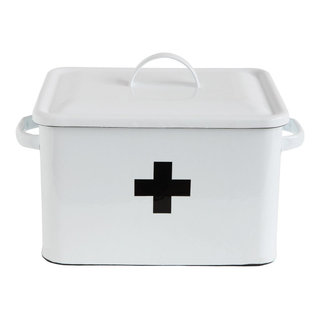 Enameled First Aid Box With Lid and Black Cross on Front - Contemporary ...