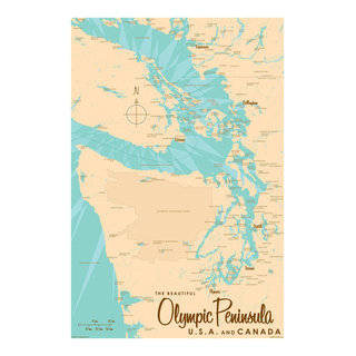 Lakebound Olympic Peninsula Map Art Print, 24"x36" - Contemporary ...