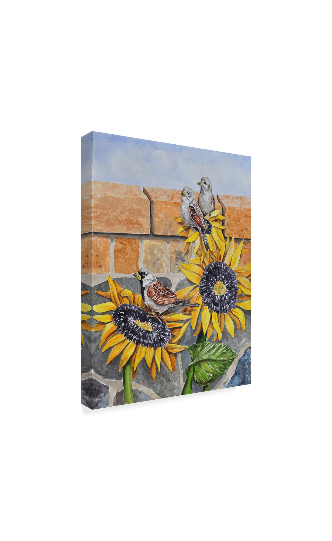 Charlsie Kelly 'House Sparrows With Sunflowers' Canvas Art, 14"x19 ...