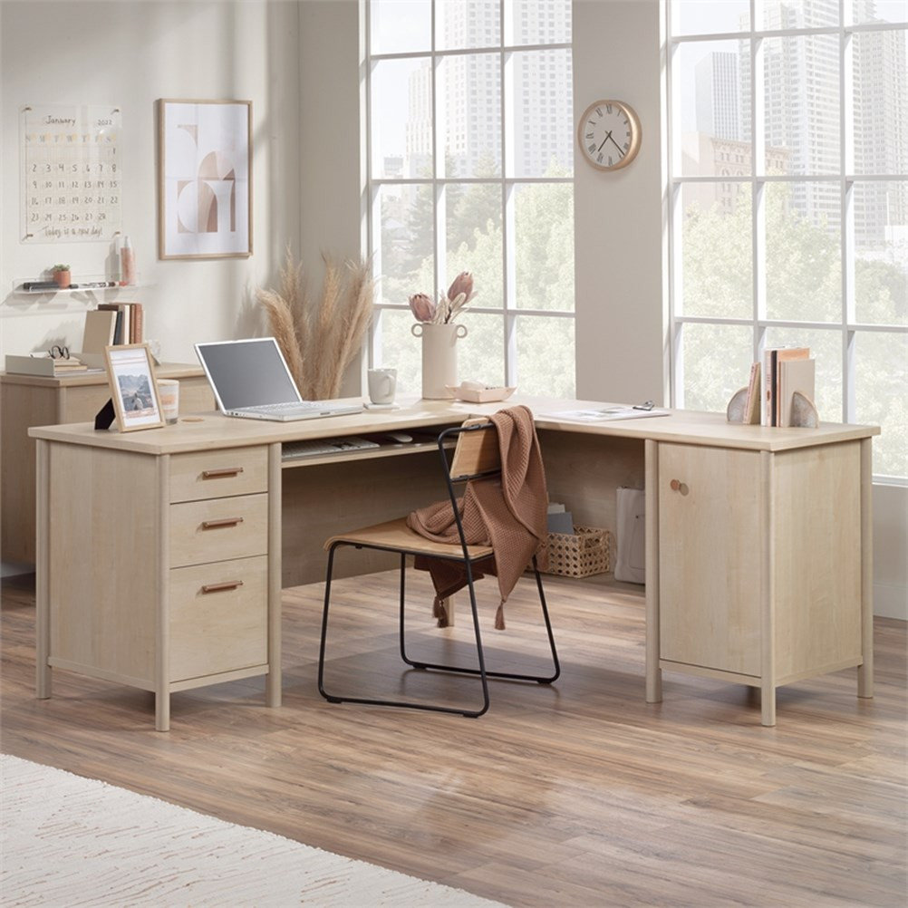 Sauder Whitaker Point Engineered Wood L-Desk in Natural Maple Finish ...