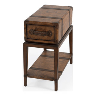 24" Brown Old World Map End Table With Drawer And Shelf - Transitional ...