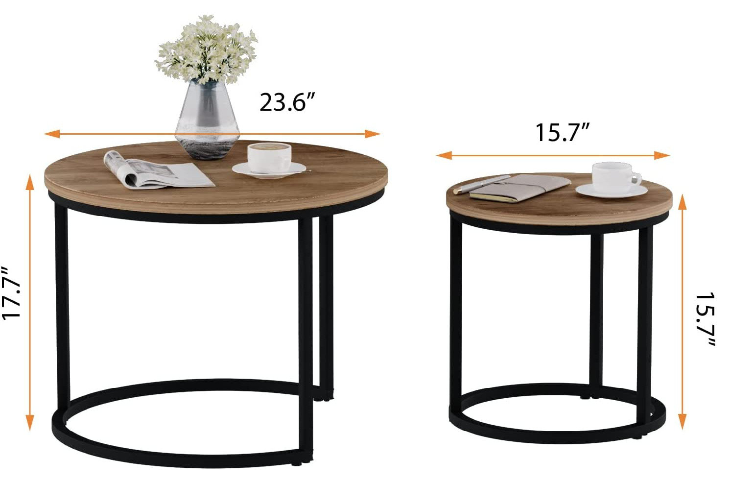 Modern Nesting Coffee Table with Adjustable Non-Slip Feet, Wooden ...