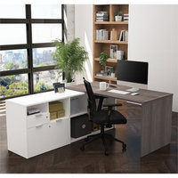 Bestar i3 Plus L Shape Computer Desk in Bark Gray and White ...