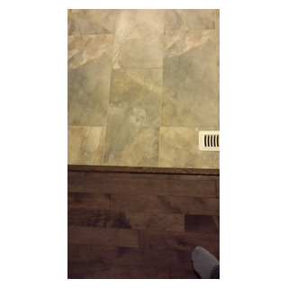 Earth tone Slate mimic 12x24 porcelain tile on kitchen floor - Rustic ...