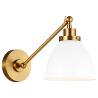 Wellfleet Single Arm Dome Task Sconce, Matte White and Burnished Brass ...