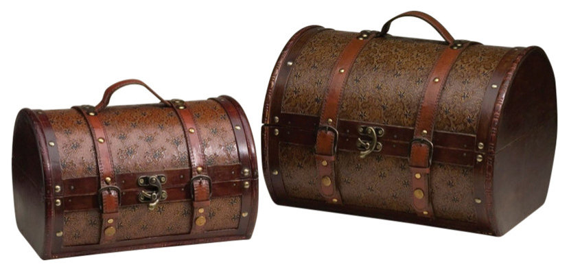 Wooden 2-Piece Dome Top Decorative Box Set, Brown - Traditional ...
