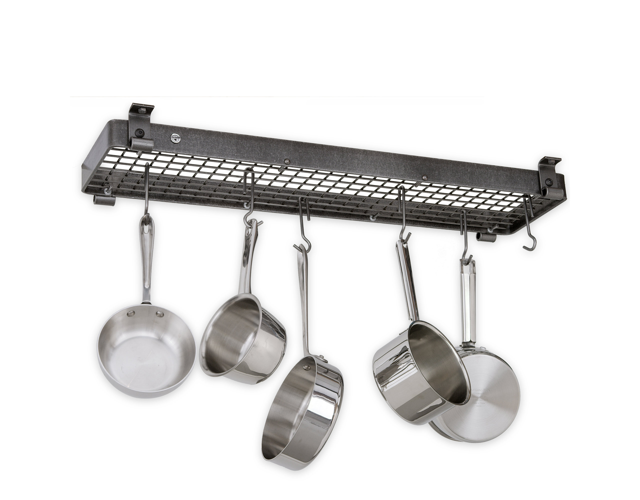 Handcrafted 36" Narrow Flush Mounted Ceiling Rack w 12 Hooks Hammered ...