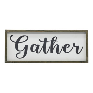 Benzara BM231347 Wooden Wall Art With Cursive Gather Typography, Brown ...