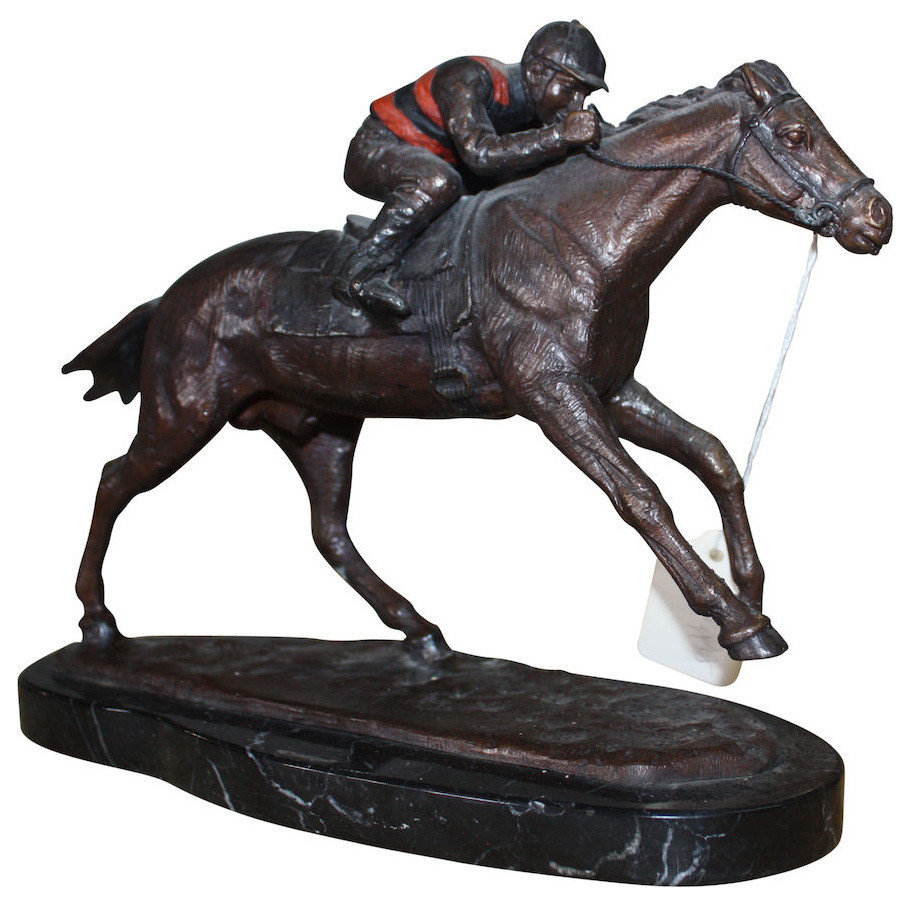 Jockey on horse - Bronze Statue, Medium up to 36" - Contemporary ...