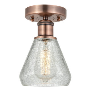 Conesus-1 Light 6" Flush Mount-Antique Copper, Clear Crackle Glass ...