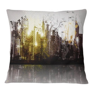 Grunge City Panorama Cityscape Throw Pillow, 16"x16" - Contemporary ...