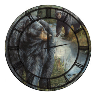 Wall Clock, Birchwood Bears, 24"x24" - Rustic - Wall Clocks - by House ...