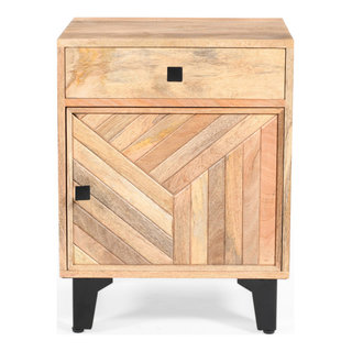 GDF Studio Vintage Hand-Crafted Line Wood Nightstand with Drawer ...