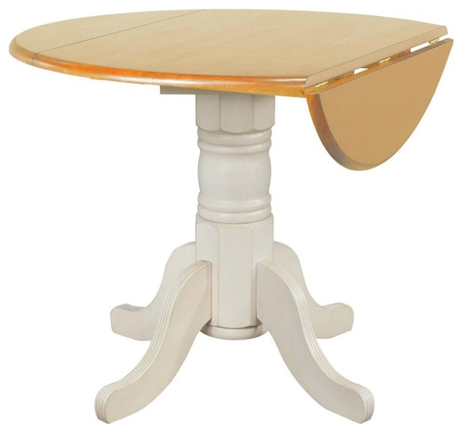 Oakley 42" Round Extending Drop Leaf Pedestal Dining Table in Off White ...