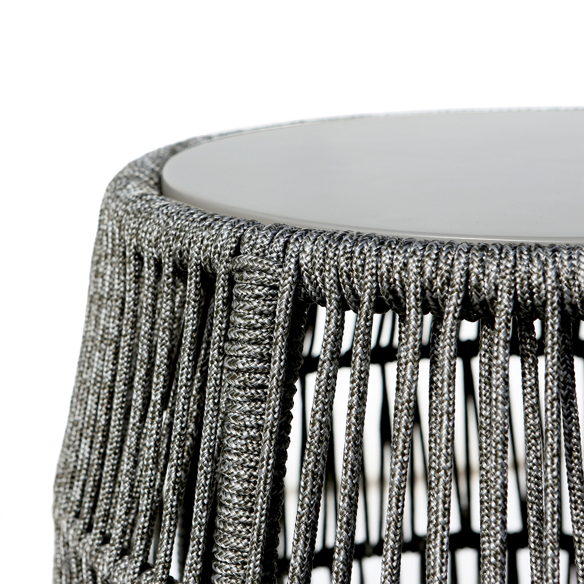 Emory Indoor Outdoor Garden Stool End Table in Grey Rope and Grey Stone ...