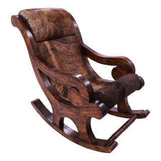 Hair-On Cowhide Wooden Handcrafted Rocking Chair RC222-FC, 24" W x 48 ...