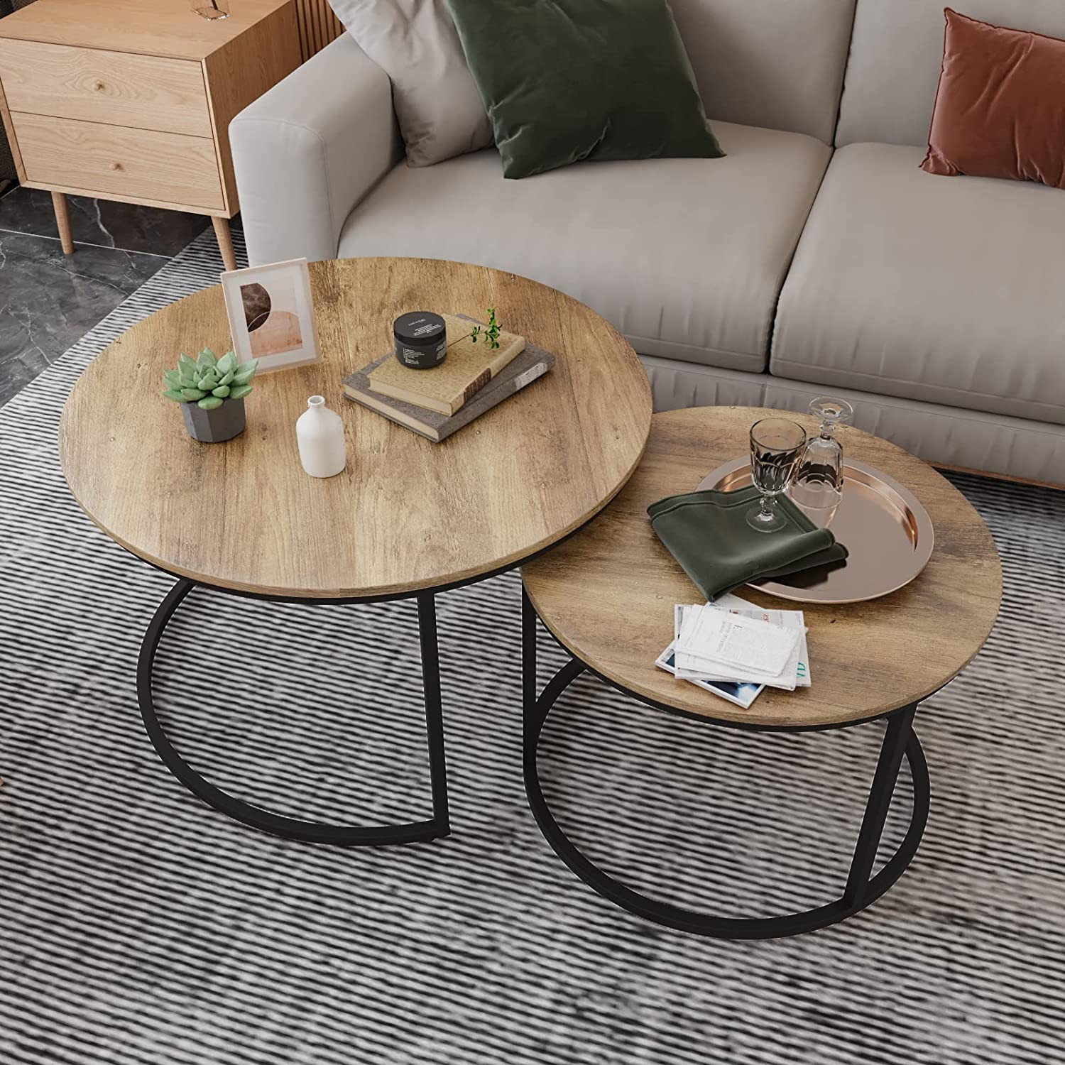 Modern Nesting Coffee Table with Adjustable Non-Slip Feet, Wooden ...