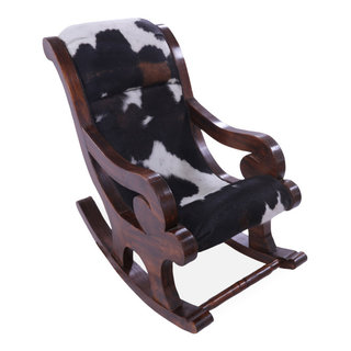 Hair-On Cowhide Wooden Handcrafted Rocking Chair RC120-FC, 24" W x 48 ...