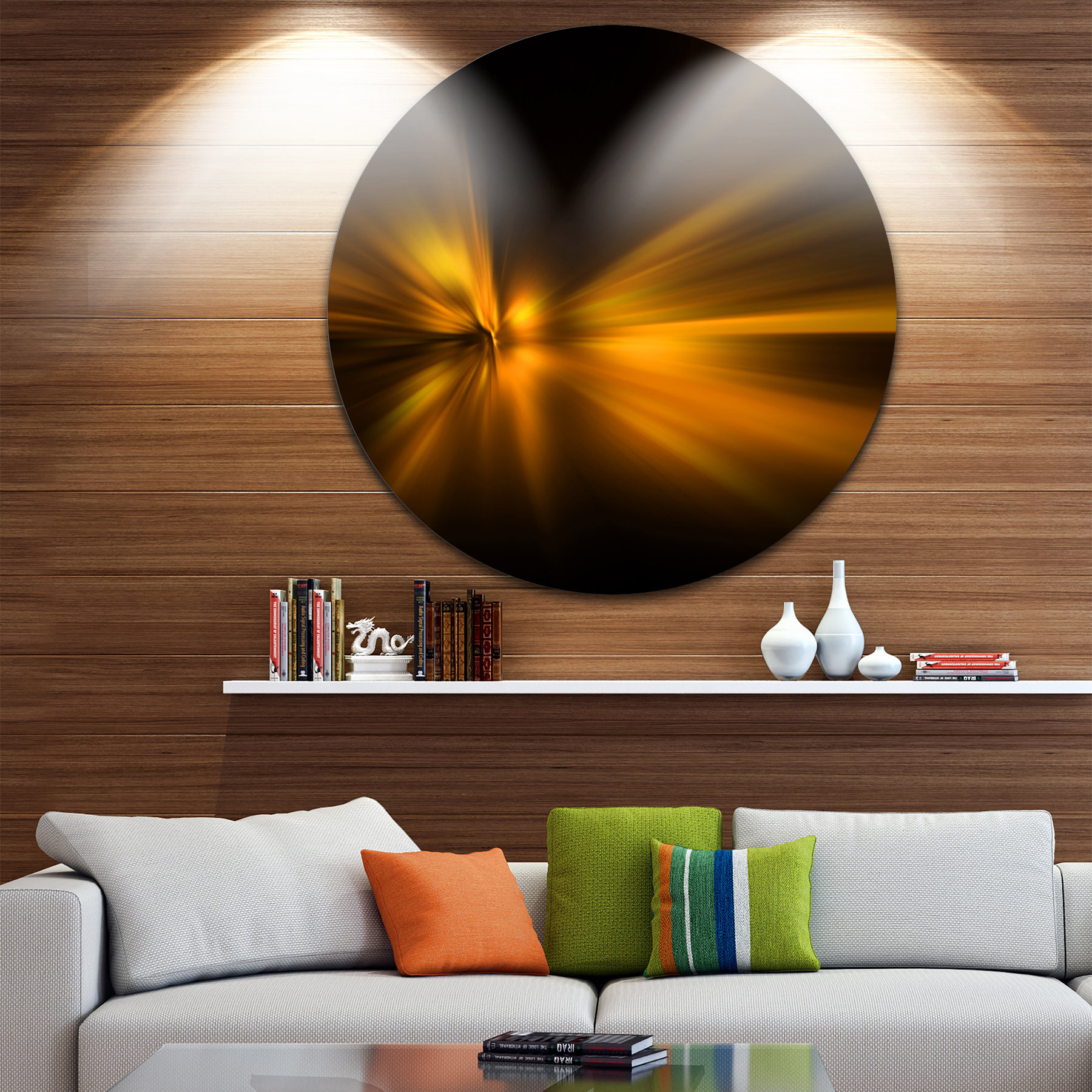 Gold Light Over Dark Pattern, Abstract Digital Disc Metal Artwork, Disc ...