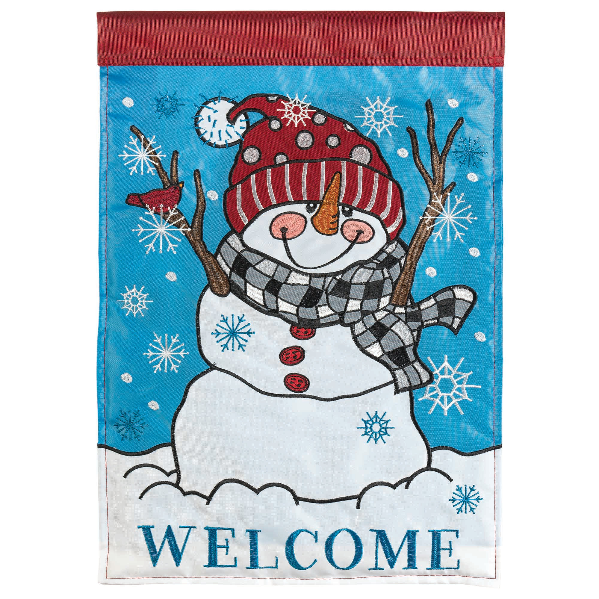 Snowman Welcome Flag Applique, Large - Traditional - Flags And ...
