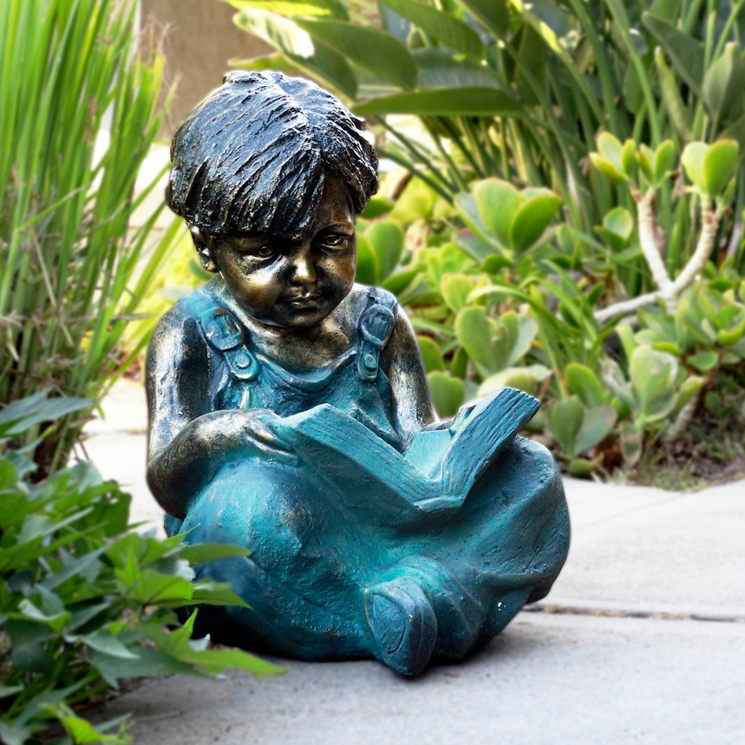 19" Tall Indoor/Outdoor Boy Sitting Down Reading Book Statue Set Yard ...