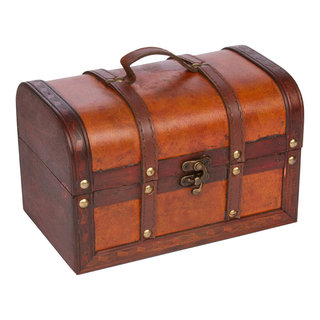 Small Wood and Leather Decorative Chest - Traditional - Decorative ...