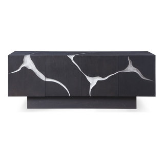 Piaz Sideboard, Matte Brown Ash & Silver Buffet - Transitional ...
