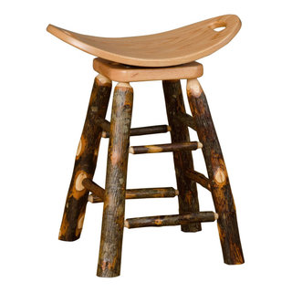 Hickory Log Swivel Saddle Stool, 24 Inch - Rustic - Bar Stools And ...