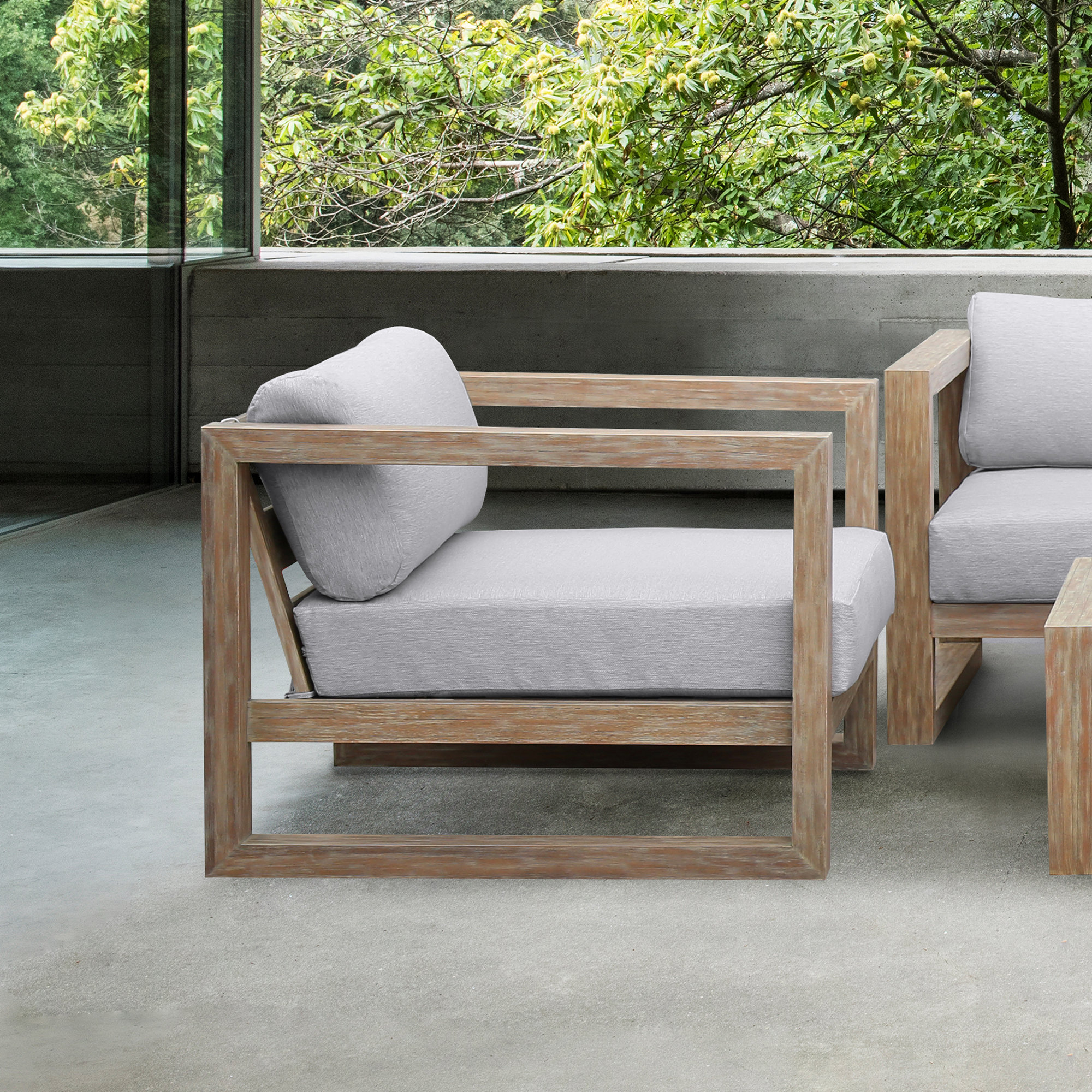Paradise Outdoor Light Eucalyptus Wood Lounge Chair With Gray Cushions ...