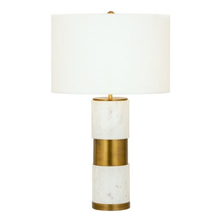Elk Home Jansen 16" Transitional Cotton Table Lamp in White/Aged Brass ...