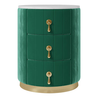 Modern Nightstand Green Round Nightstand with 3 Drawers Nightstand with ...
