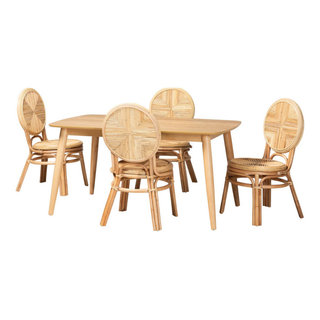 Vina Natural Brown Rattan 5-Piece Dining Set - Tropical - Dining Sets ...