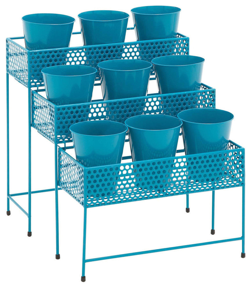 Benzara 28934-par Metal 3 Tier Plant Stand, Blue - Contemporary - Plant ...