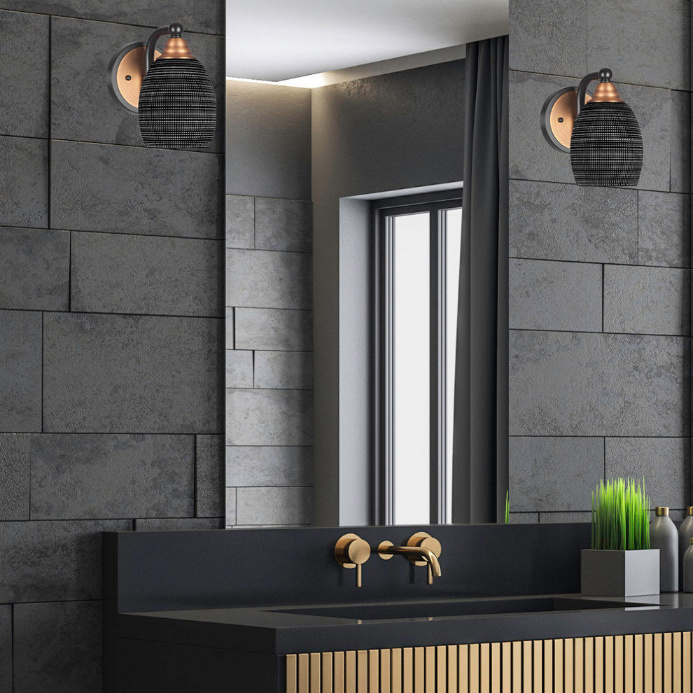 Paramount Wall Sconce, Matte Black & Brass, 4" Black Matrix Glass ...