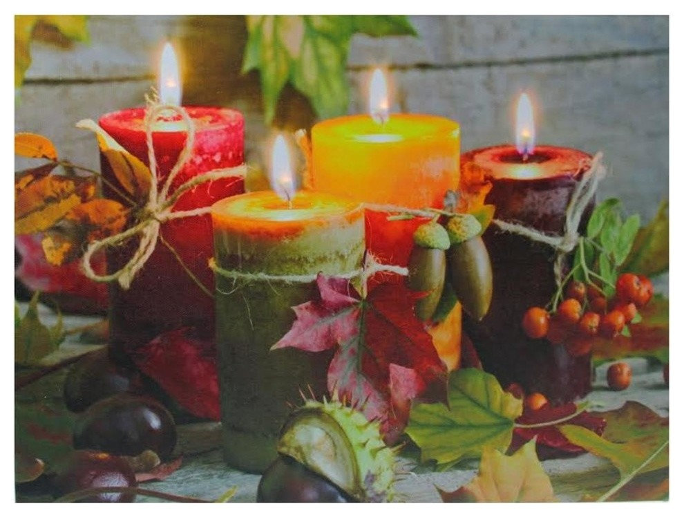 LED Lighted Bountiful Autumn Harvest Thanksgiving Canvas Wall Art 12 ...