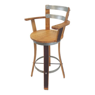 Swivel Top Wine Barrel Bar Stool With Armrest - Rustic - Bar Stools And ...