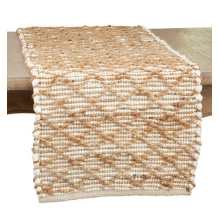 Chindi Table Runner With Diamond Design, Ivory, 16"x72", 16"x72 ...