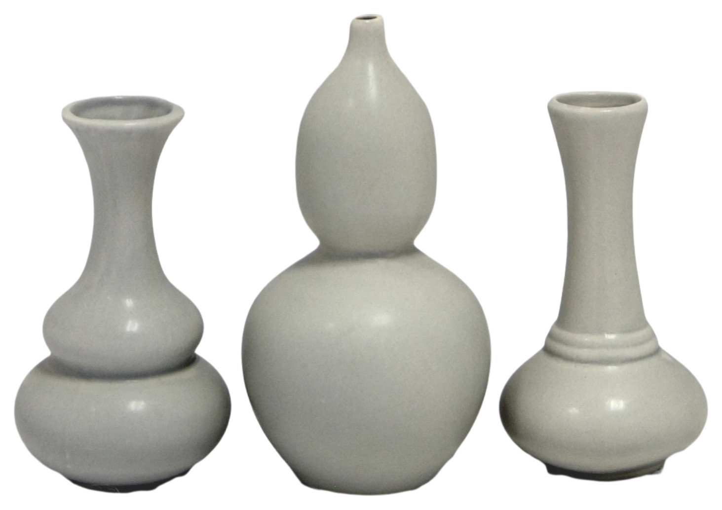 Round Ceramic Vase with Trumpet Mouth Design Matte Gray Finish, Set of ...