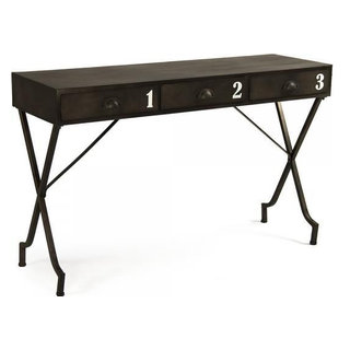 Wall Table Console Ebony Black Iron 3-Drawer - Traditional - Console ...