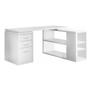 Left/Right Facing L-Shaped Desk, 3 Storage Drawers & Large Open Shelves ...