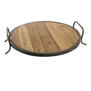 Round Wooden Tray With Metal Edges - Industrial - Serving Trays - by ...