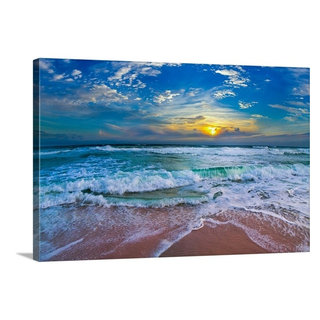Blue Beach Waves Sunset Tropical Seascape Wrapped Canvas Art Print, 18 ...