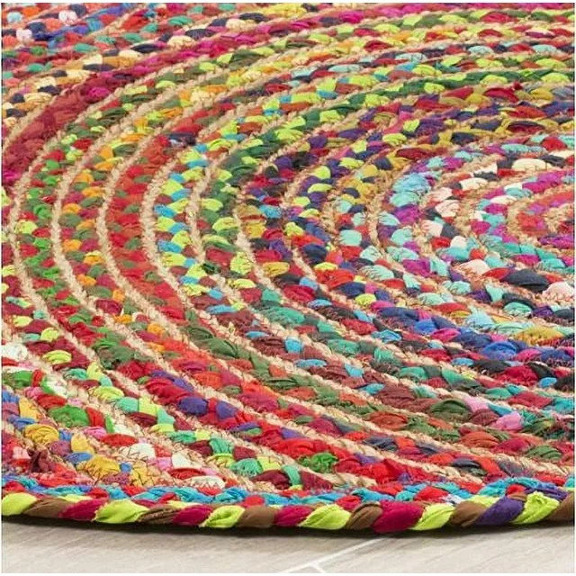 Reversible Multicolor Cotton and Jute Oval Rug, Handwoven Farmhouse ...