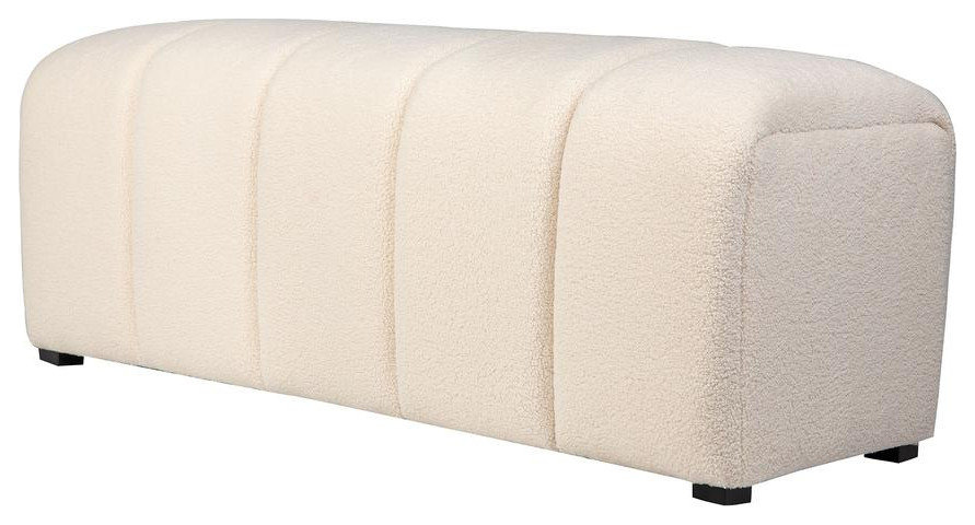 Tess Contemporary Modern Ivory Boucle Upholstered Plush Bench, Natural ...