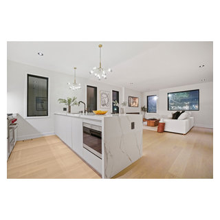 Modern white + slatted wood Kitchen in NJ - Contemporary - Kitchen ...