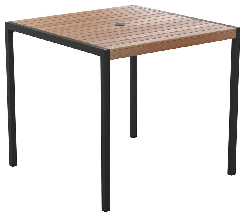 Outdoor Dining Table with Synthetic Teak Poly Slats - 35 Square Steel ...