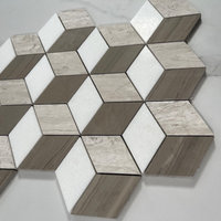 Athens Silver Cream Marble 3D Cube Diamond Geometry Hex Mosaic Tile, 1 ...