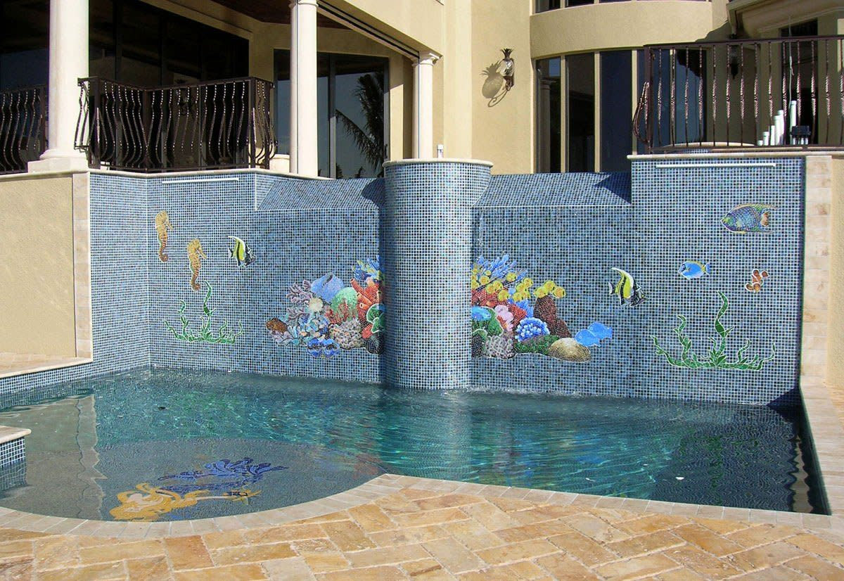 Octopus Glass Swimming Pool Mosaic, 36"x27" - Beach Style - Accent Trim ...