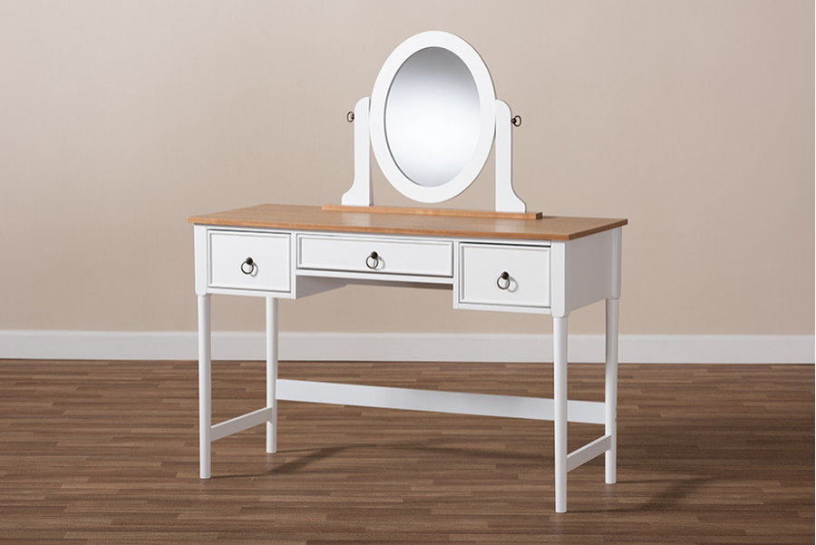 Sylvie Classic and Traditional White 3-Drawer Wood Vanity Table With ...
