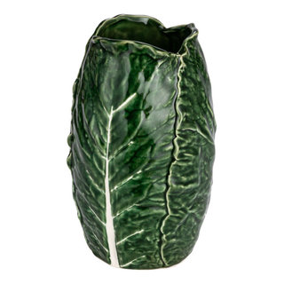 Hand-Painted Embossed Stoneware Cabbage Vase, Green - Contemporary ...